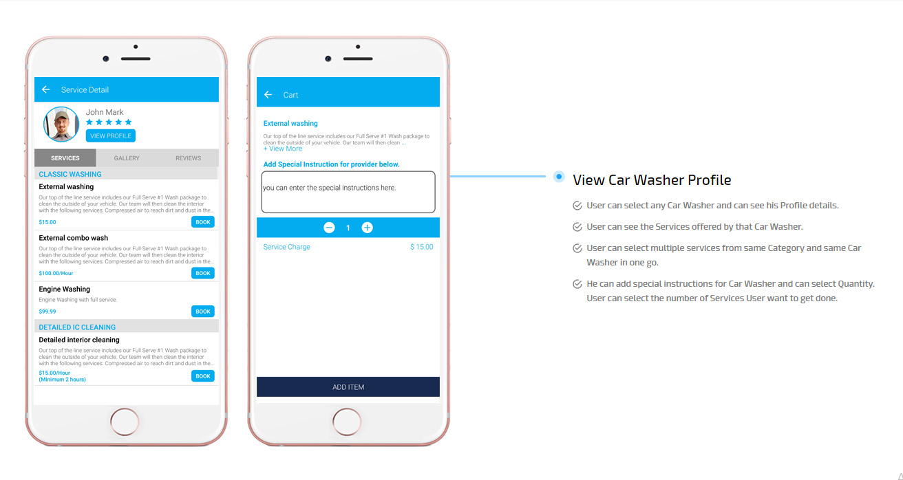 On demand car wash app, Mobile car detailing app, Washos clone