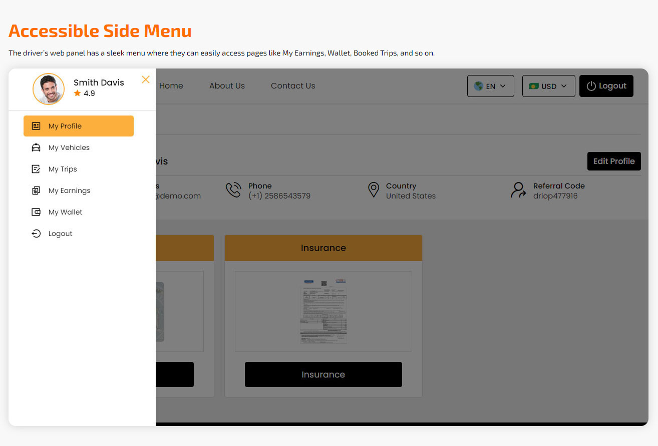 Uber Taxi Clone Front Web Panel Visuals