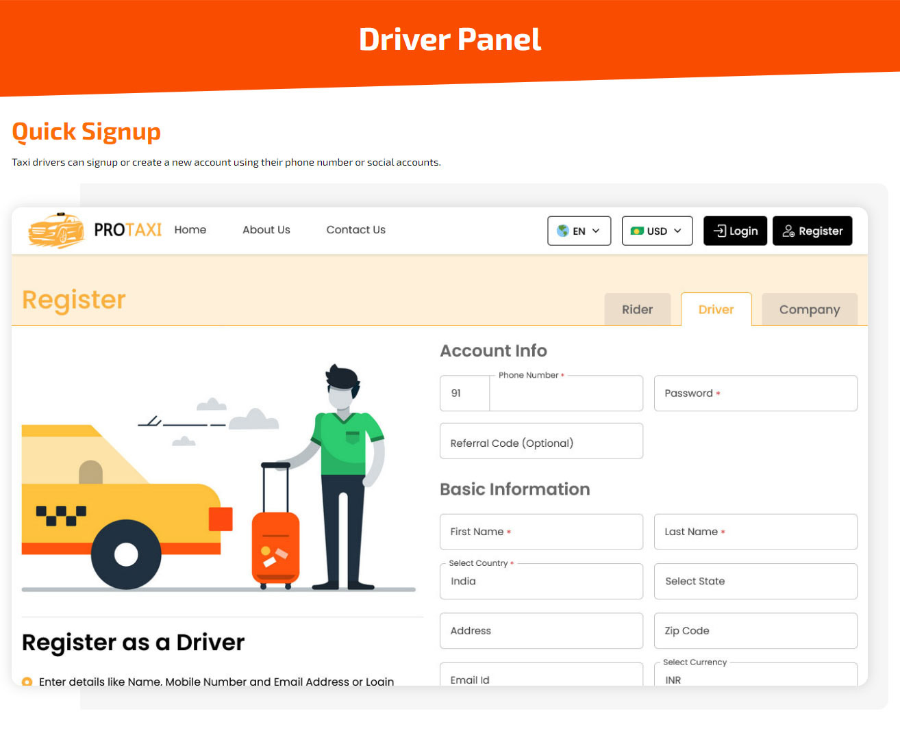 Uber Taxi Clone Front Web Panel Visuals